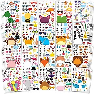 Make Your Own Stickers for Kids, 80 Sheets 20 Animals Stickers with Safaris, Sea, Zoo and Fantasy Animals Face Stickers Party Supplies Kids Crafts Party Favors for Kids 4-8