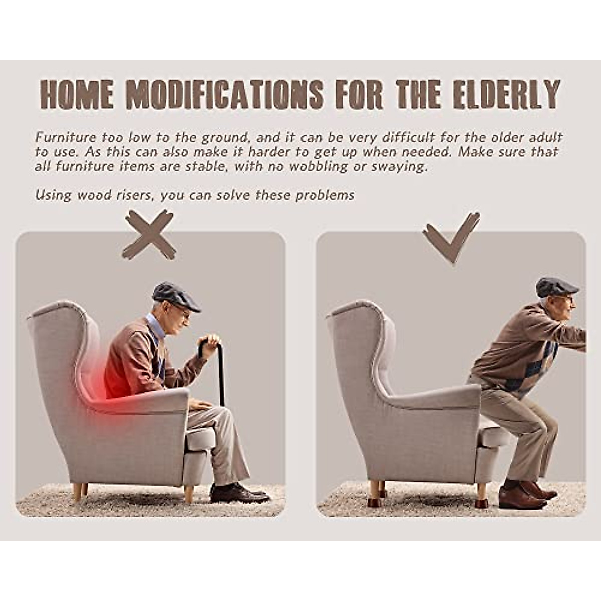 Wood Bed Furniture Risers Blocks - 2 inch Set of 4 Bed Risers, Heavy Duty Solid Wood Round Risers support 8000 lbs, Sofa Riser with Non-Slip Pad, Create Storage Space and Easy cleaning for the sweeper