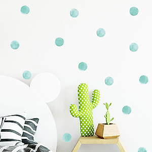 ROFARSO 120 Decals 2.2'' Cyan Polka Dots Wall Decals Stickers DIY Removable Peel & Stick Wall Art Decorations Home Decor for Nursery Bedroom Living Room Playing Room