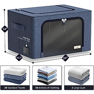 Sorbus Jumbo Storage Bins with Metal Frame - Oxford Fabric Storage Containers with Large Clear Window & Carry Handles - Stackable & Foldable Clothes Organizer Bags for Bedding Linen, Clotheing & More