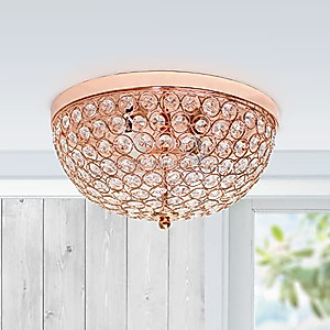 Elegant Designs FM1000-RGD 2 Light Elipse Crystal Flush Mount Ceiling Light, Rose Gold
