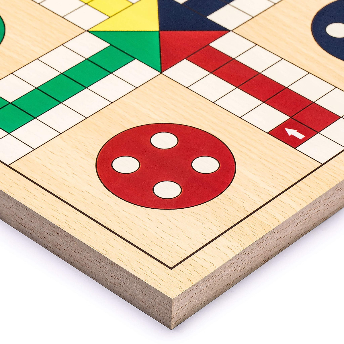 Yellow Mountain Imports 2-in-1 Reversible Wooden Snakes and Ladders, Ludo Game Set - 11.3 inches