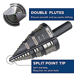 SHARPTOOL 1/4 to 1-3/8 Inches HSS Step Drill Bit for Metal, Plastic, Wood, Aluminum, Heavy Duty Unibit with Multi Hole Sizes