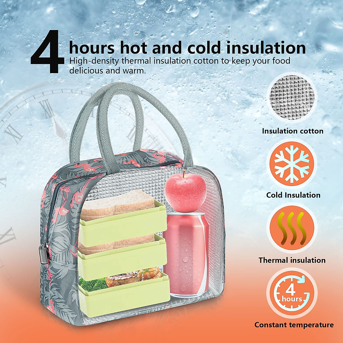 LAVAED Insulated Lunch Bag for Women, Waterproof Leakproof Lunch Tote Bag Cooler Lunch Tote Box Meal Storage Bag, for Office,Work,Beach,Travel（Flamingo）