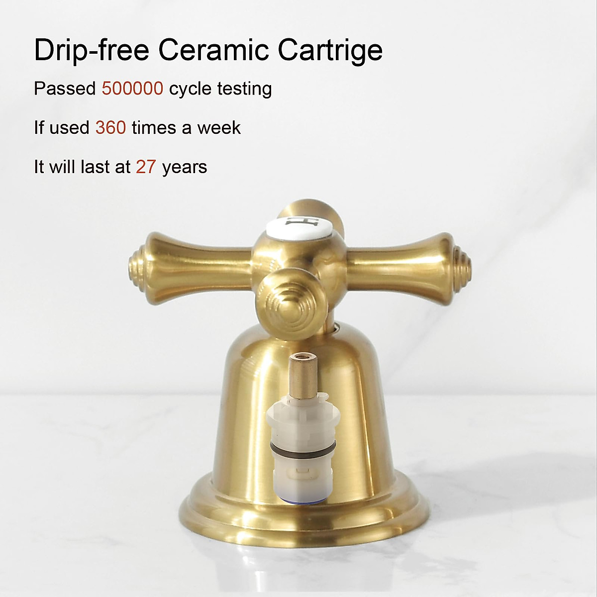 RKF Faucet- Replacement Classic Cross Knobs Handles with Valve Faucet Accessory Faucet Parts Faucet Kit Brushed Gold W033