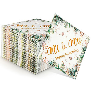 Lincia 100 Pcs Wedding Napkins for Reception Gold Cocktail Beverage Dessert Napkins Mr and Mrs Napkins for Wedding Bridal Shower Engagement Anniversary Table Party Decorations, 9.84 x 9.84 Inch 3 Ply