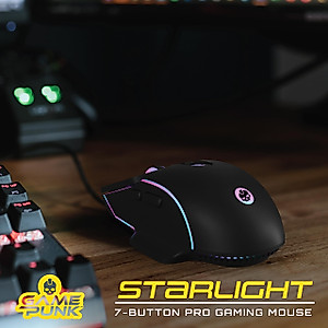 Game Punk RGB Pro Gaming Mouse with LED Lights | Computer Mouse Wired w/ 7 Buttons | Universal Wired Mouse, 3600 DPI, Side Buttons for Video Games, Game Consoles | PC Gamer Mouse for PS5, XBOX, Laptop