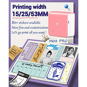 Memoking Inkless Sticker Printer - 300dpi M02Pro Thermal Mini Printer for Phone, Bluetooth Sticky Note Printer, Portable Pocket Printer Machine - Pink Mini Photo Printer for DIY, Study Notes