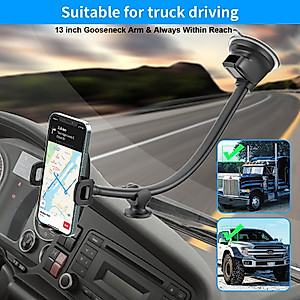 APPS2Car 13'' Gooseneck Car Phone Holder,Heavy Duty Phone Holder for Truck, [Flexibile Long Arm] [Anti shake stabilizer]Windshield Car Phone Mount Suction Cup,Fit For iPhone, Samsung &Other Cellphone