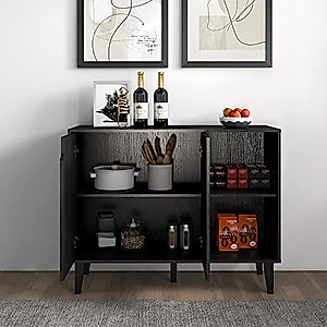 Panana Accent Sideboard Buffet Serving Cabinet with 2 Doors and Shelves Storage Cabinet White Coffee Bar Cabinet for Kitchen Dinning Room Living Room (41.81 inch, Black)