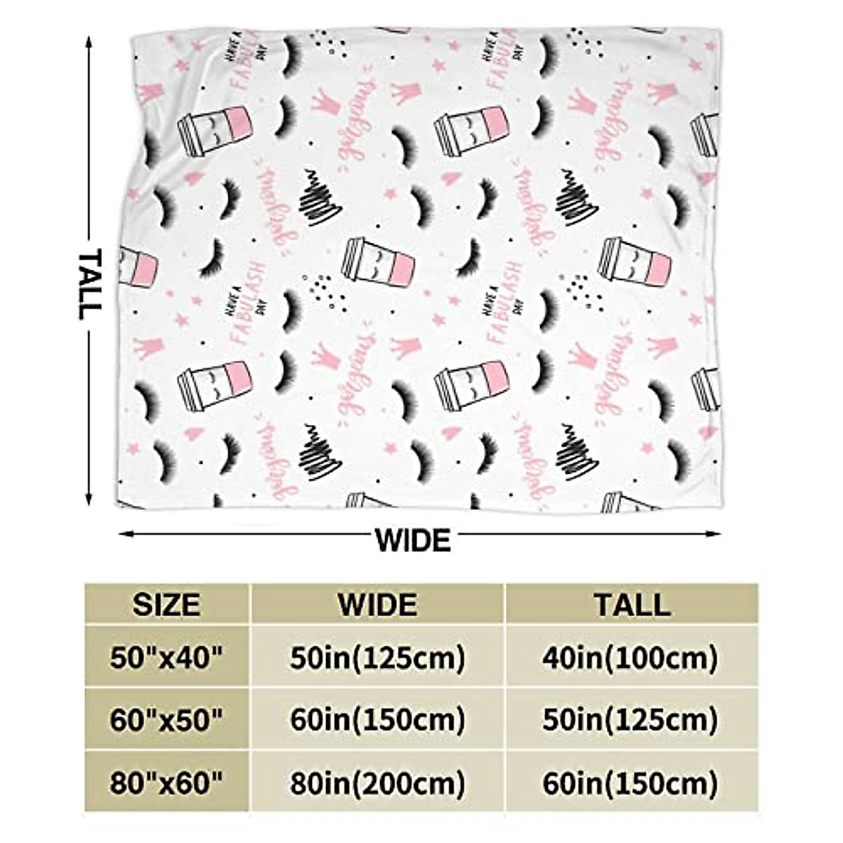Lashes Mascara Coffee Cup Blanket Throw Blanket Lightweight Microfiber Blankets for Bed Couch Sofa Blanket Quilt 50"X40"