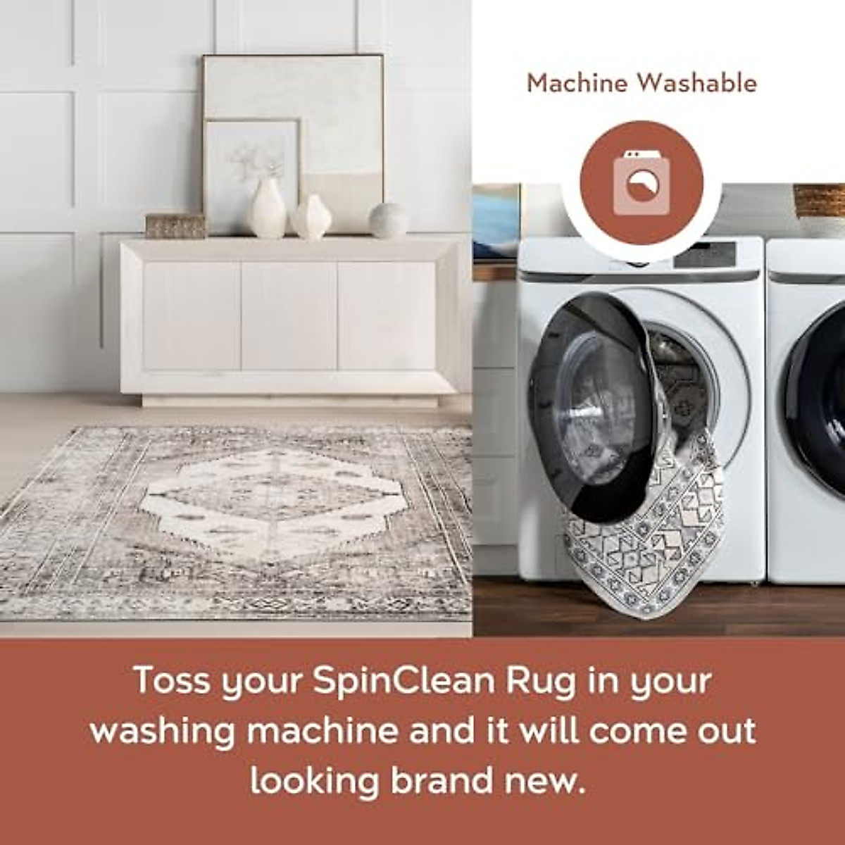 nuLOOM Tracie Machine Washable Floral Medallion Ultra Thin Runner Rug, 2' 6" x 12', Peach