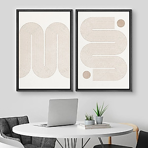 MUDECOR Framed Canvas Print Wall Art Set Pastel Tan Geometric Wave Polygons Abstract Shapes Illustrations Modern Art Decorative Contemporary for Living Room, Bedroom, Office - 16"x24"x2 Black