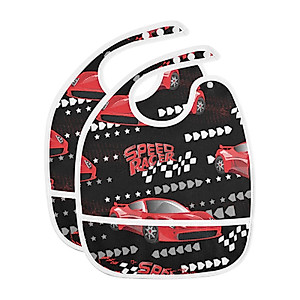 Emelivor Cartoon Cars Arrow Baby Bibs for Baby Boy Girl Feeding Bibs Waterproof Toddler Bibs for Eating Boys Feeding Girls Toddlers 1-3 Years, 2 Pack