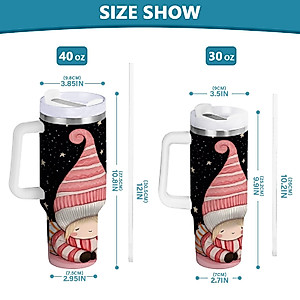Jihqo Night Sleeping Gnomes 40 oz Stainless Steel Vacuum Insulated Tumbler with Handle and Straw Lid, Leakproof Water Bottle Double Wall Travel Mug Coffee Cup, Cupholder Friendly