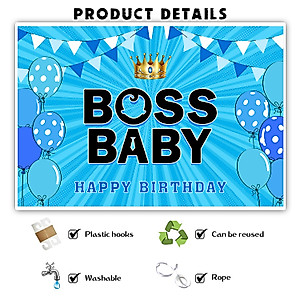 INNORU Boss Boy Backdrop Banner, Gender Reveal Poster Baby Shower Photography Backdrop Boy 1st Birthday Party Decorations Photo Booth Props 6x4ft