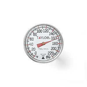 Taylor Instant Read Analog Meat Food Grill BBQ Cooking Kitchen Thermometer with Red Pocket Sleeve for Calibration, 1 inch dial, Stainless Steel