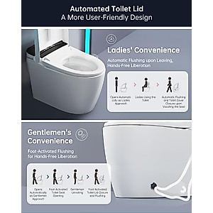 Smart Toilet,One Piece Bidet Toilet for Bathroom with Auto Open & Close Lid and Seat,Warm Water and Dry,Heated Seat,Foot Sensor and Night Light, Auto Flush