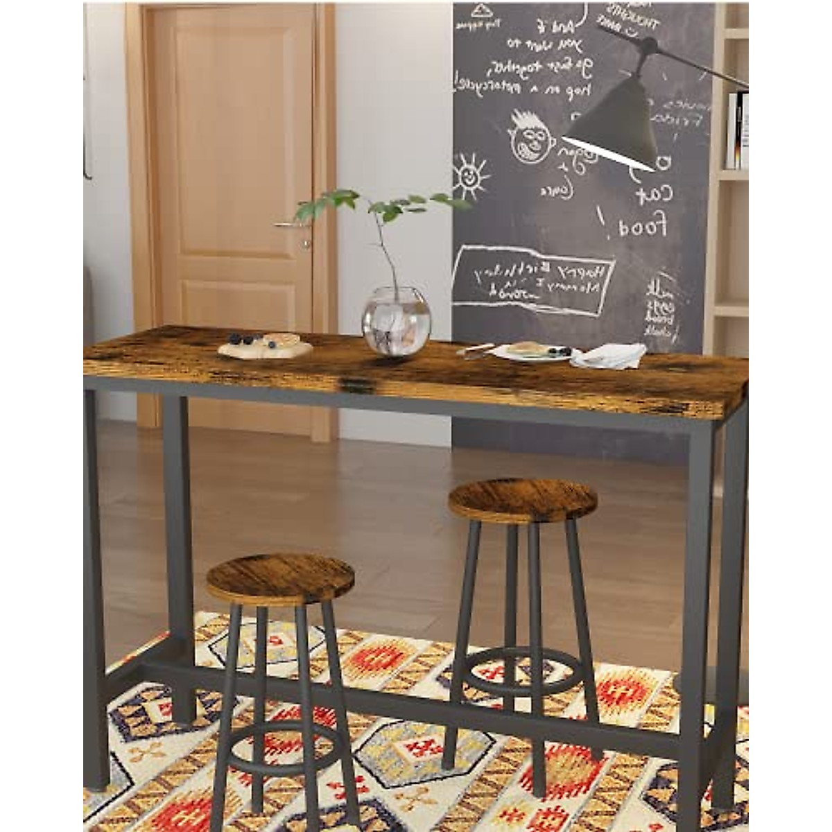 DKLGG Small Bar Table with Stools, Rectangle Bar Table and Chairs Set, Counter Height Tabletop for Breakfast Restaurant Dinner Living Party Room Small Space, 3-Piece Pub Dining Furniture, Bistro Set