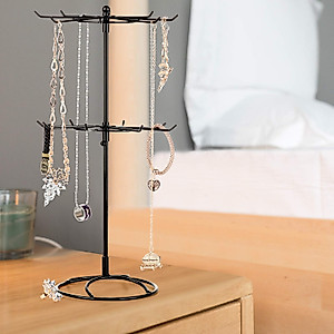 BOICXM 2 Tier Jewelry Display Holder,Retail Spinner Display Stand,Rotating Bracelet Storage Rack,Dressing Table,Black