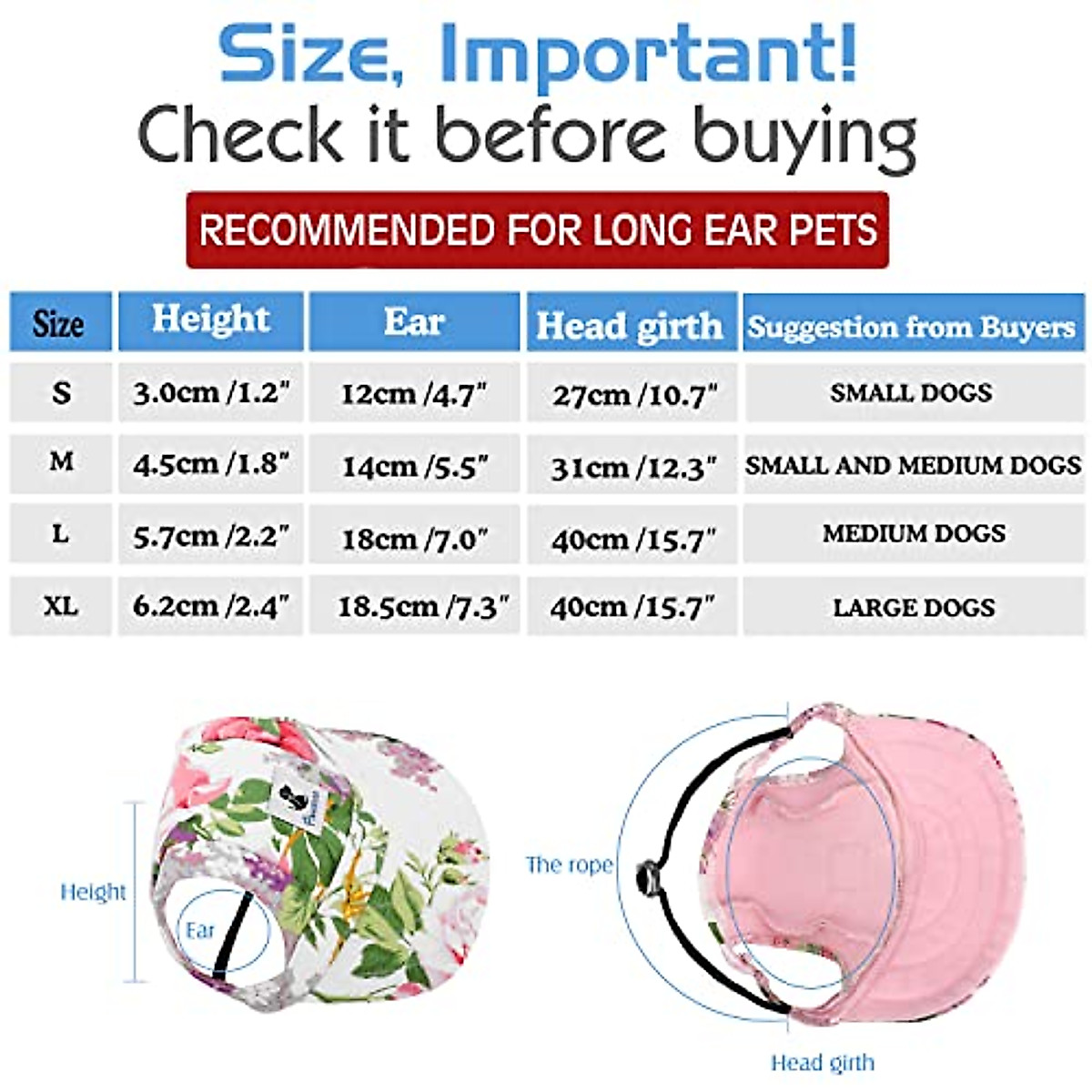 Pawaboo Dog Baseball Cap, Adjustable Dog Outdoor Sport Sun Protection Baseball Hat Cap Visor Sunbonnet Outfit with Ear Holes for Puppy Small Dogs, Large, Red