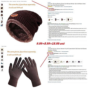 HINDAWI Winter Slouchy Beanie Gloves for Women Knit Warm Hats Skull Caps Touch Screen Mittens Black