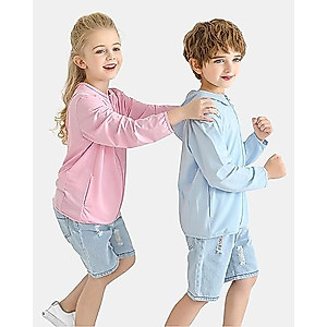 Auranso Kids Zip-Up Hoodie Girls Boys UPF50+ Sun Protection Jacket Hooded Cooling Shirt Light Blue 3-4T