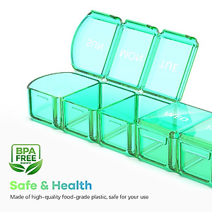 Extra Large Pill Organizer 2 Pack, XL Pill Box 7 Day, Weekly Pill Case with Large Capacity, Jumbo Organizer, BPA Free (Blue+Green)