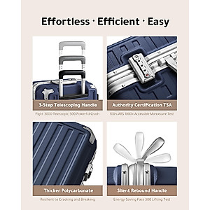 LUGGEX Carry On Luggage with Aluminum Frame, 36L Polycarbonate Zipperless Luggage with Wheels, Hard Shell Suitcase 4 Metal Corner (Navy)
