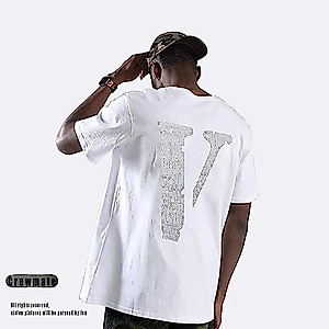 Crewmate Men’s T-Shirt Fashion Big V Letter Printed Shirt Casual Couple Hip Hop Short Sleeve Crystal Diamond T-Shirt