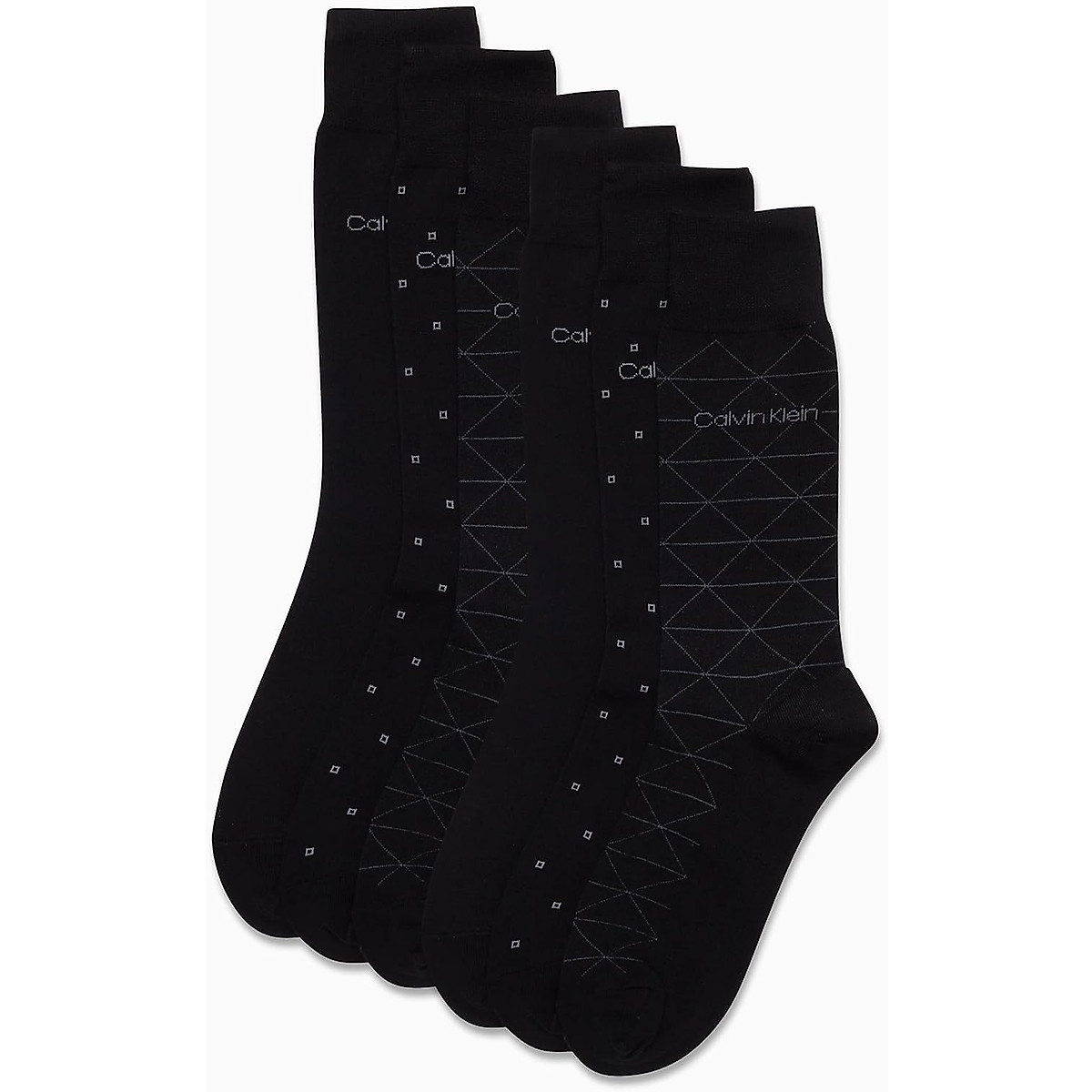 Calvin Klein Men's 6 Pack Mixed Pattern Dress Socks, Size 4-12, Black Assorted