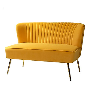 TINA'S HOME Contemporary Velvet Loveseat Sofa, Upholstered Loveseat Couch with Golden Metal Legs, Small Tufted 2-Seat Sofa Armless Love Seat for Living Room, Bedroom, Apartment Small Spaces, MUSTARD