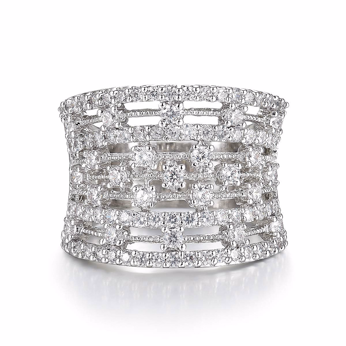 Delicin Jewelry Rhodium Plated Cubic Zirconia Eternity Band Cocktail Ring