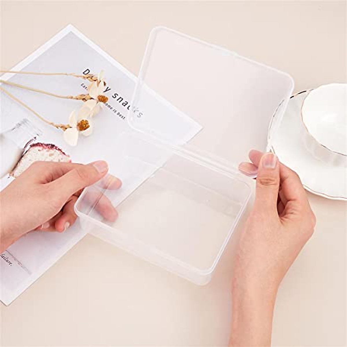 6 Pack Clear Plastic Beads Storage Containers, Empty Mini Plastic Bead Box with Hinged Lids Square Bead Organizers for Bead, Jewelry,Screws,Crafts(5.66x4.25x1.87in)