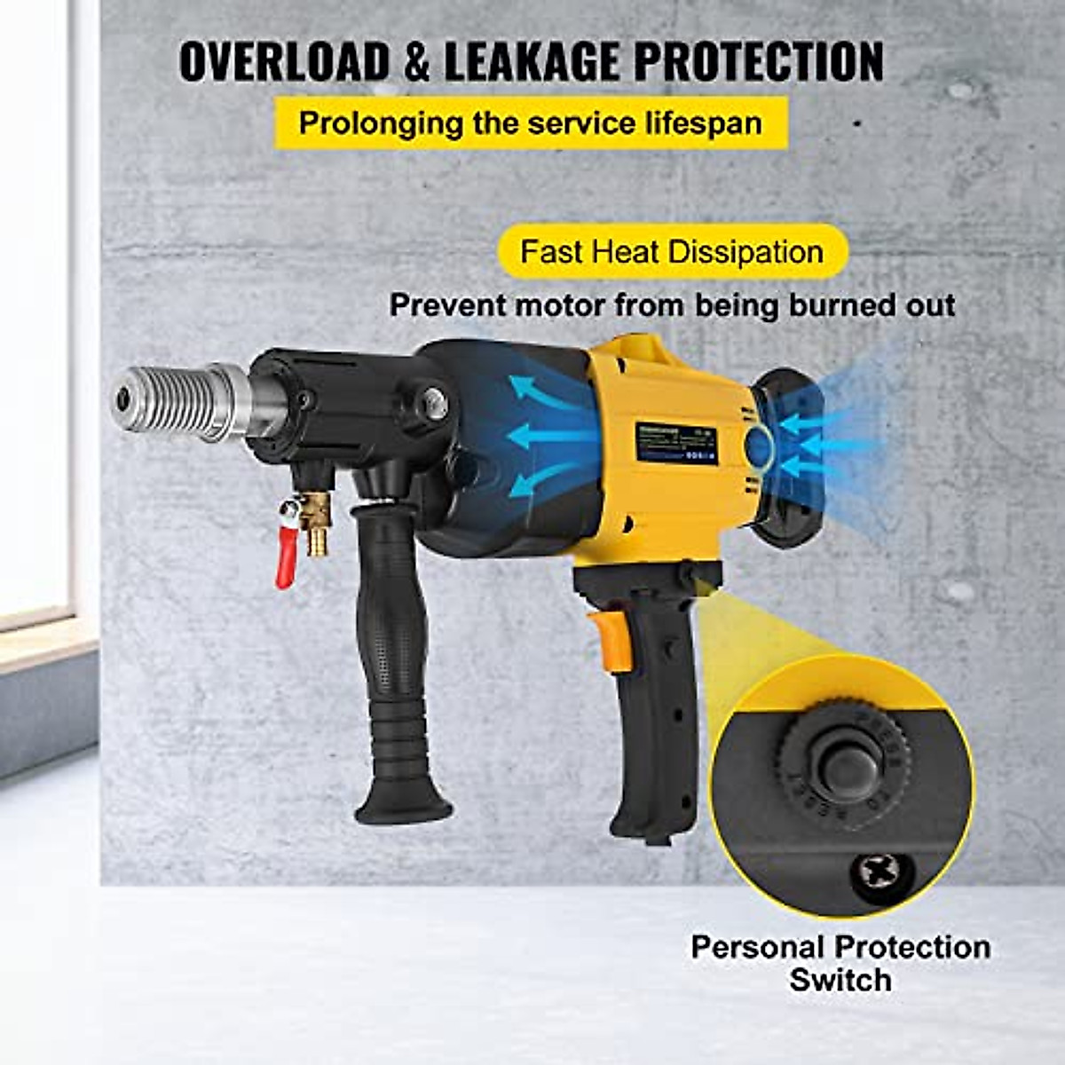 Happybuy Diamond Core Drill, 2180W 6"/160 mm, 1600RPM Variable Speed Core Drill Rig with Portable Case, Handheld Drilling Machine for Hard Stone, Concrete, Marble, Granite, Brick