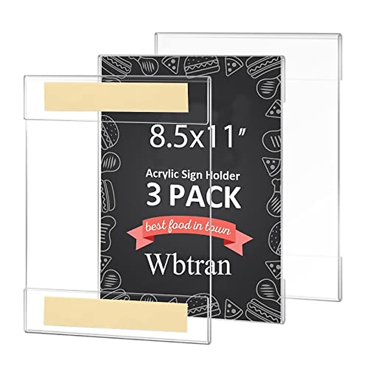 Acrylic Sign Holder 8.5 x 11, Clear Acrylic Sign Holder with 3M Tape, No Drilling Acrylic Wall Frame for Office, Home, Store, Restaurant(3 Pack)