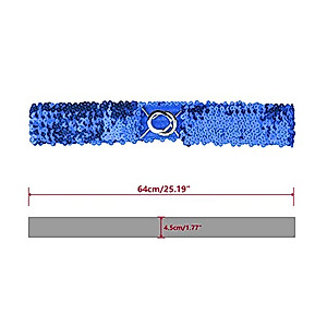 Allegra K Womens Glitter Skinny Stretchy Waist Belts Sequins Decor Slim Elastic Belts 64cm/25.19" Royal Blue