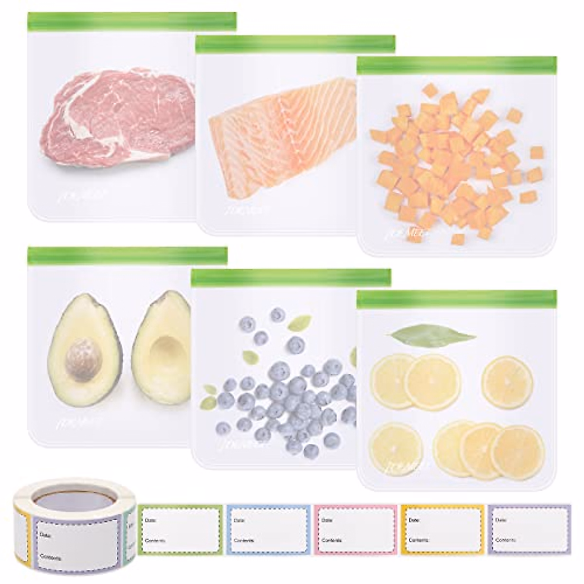 Reusable Gallon Freezer Bags - 6 Pack - Reusable Freezer Bags - Easy Seal & LEAKPROOF Food Storage Bags for Marinate Food, Fruits, Sandwich, Meal Prep, Travel Item as Halloween and Christmas Gifts