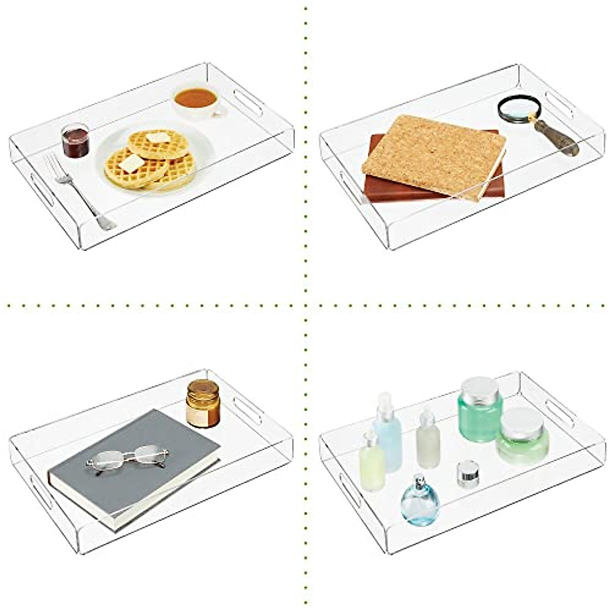 mDesign Modern Acrylic Rectangular Serving Tray with Built-in Handles for Food, Tea, Coffee, Breakfast, Snacks, Cheese, Appetizers - Use in Kitchen, Bathroom, Office - Medium, 2 Pack - Clear