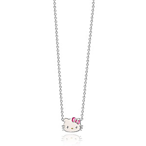 SALLY ROSE Sanrio Hello Kitty Womens Necklace 16" + 2" - Sterling Silver Necklace with Enamel Hello Kitty Pendant Officially Licensed