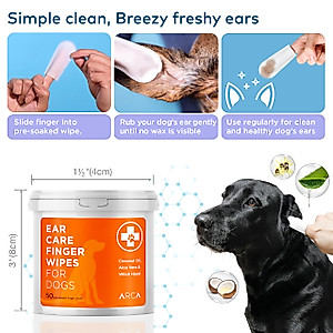 ARCA PET Dog Ear Cleaner Wipes - Vet Formulated Cleanser for Dogs - Ear Itching, Dissolves Wax, Dirt & Odor with Coconut Oil & Aloe Vera (100 Finger Wipes)