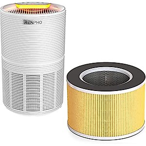 RENPHO Air Purifier for Large Room 800 Ft² RP-AP089W & 1 Pack HEPA H13 Replacement Filter for Pet Allergies Odor, 5-Stage Filtration System, Air Quality Monitor, Smart Auto Mode, Ozone Free