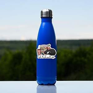 3.25" Cats Books Coffee Floral I love Books Reading book books novel Laminated laptop tablet sticker Book Library brew latte cappuccino Novel Novels kindle Love Gift for