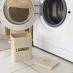 LA JOLIE MUSE Laundry Detergent Powder Storage Tin Box, Farmhouse Laundry Room Decor, 9 Inch High, Cream