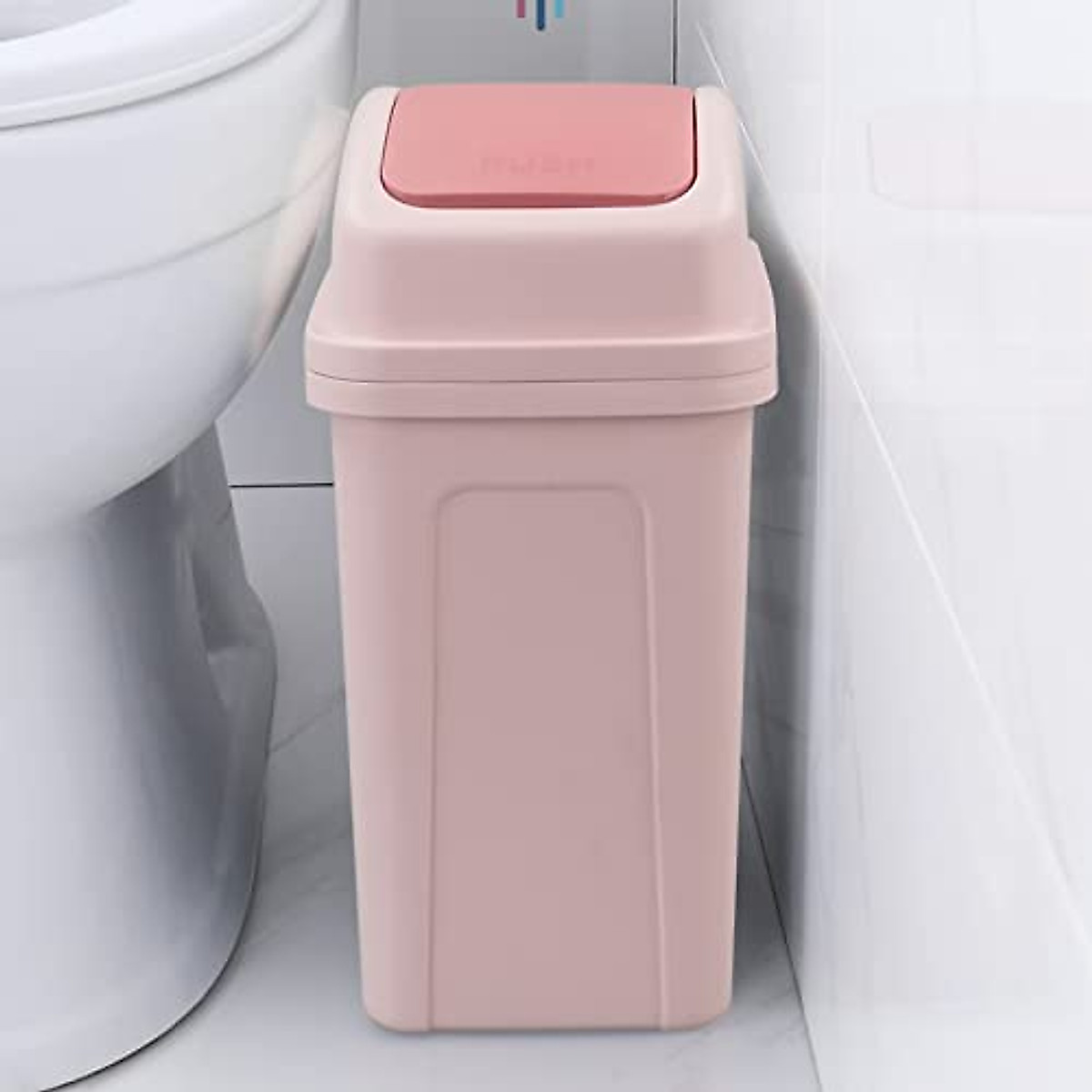 Zopnny Plastic Swing Lid Trash Can, Garbage Can with Swing-top Lid, 1-Pack, Pink