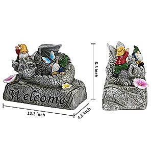 Garden Gnome Statue,Sleeping Dragon Garden Statue with Solar Light,Garden gnome Sleeping Dragon Decor,Funny Sleeping Dragon Statue for Patio,Lawn,Yard Art Decoration, Housewarming Garden Gift