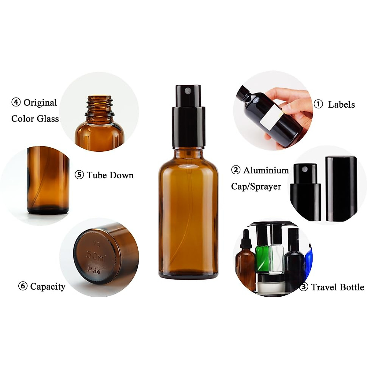 Yizhao Blue Glass Spray Bottles 2oz, with Small Fine Mist Spray, Metal Cap, Refillable for Essential Oil,Travel,Cleaning,Perfume,Aromatherapy,Makeup – 12 Pcs