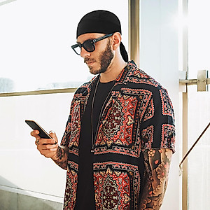 DOCILA Do Rags for Men Sweat Wicking Biker Motorcycle Helmet Liner Skull Cap Quick Drying Helmet Liner Doo Dew Rag Head Bandana Durags Pirate Accessories Head Wrap Black White Red