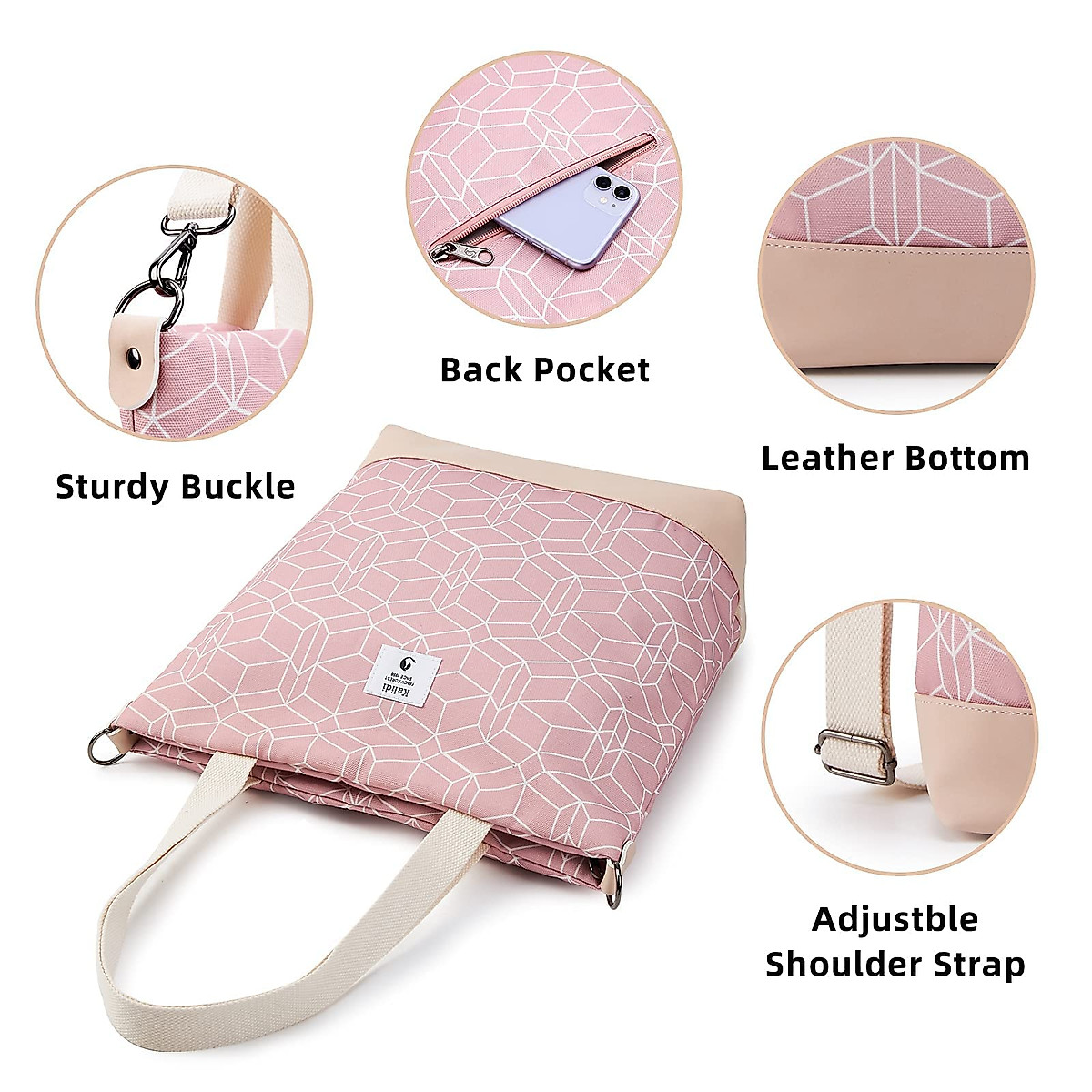 KALIDI Canvas Tote Bags Casual Shoulder Handbags Purse Geometric Patterns Crossbody Work Bag for Women, Pink