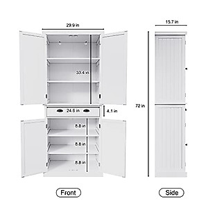 HLR Freestanding Kitchen Pantry Storage Cabinet with Adjustable Shelves, Black Pantry Cabinet for Kitchen, Living Room and Dining Room,White